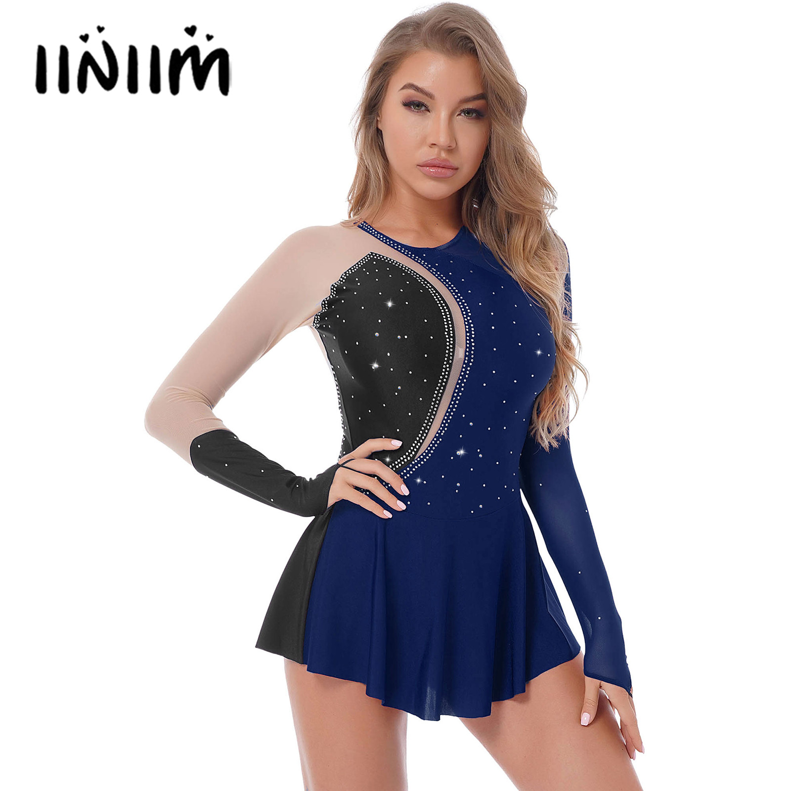 Uaang Womens Shiny Rhinestone Ballet Dance Competition Dresses Rhythmic ...