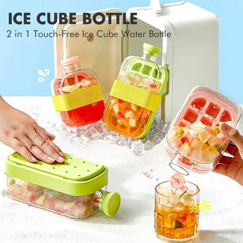 Ice Cube Bottle, 2 in 1 Touch-Free Ice Cube Water Bottle with Lid and ...