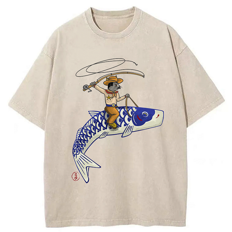 Cowboy Mouse Ride Fish Washed T-Shirt