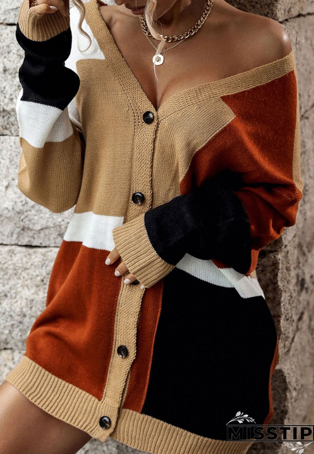 Color Block Geometric Cardigan - MissTip