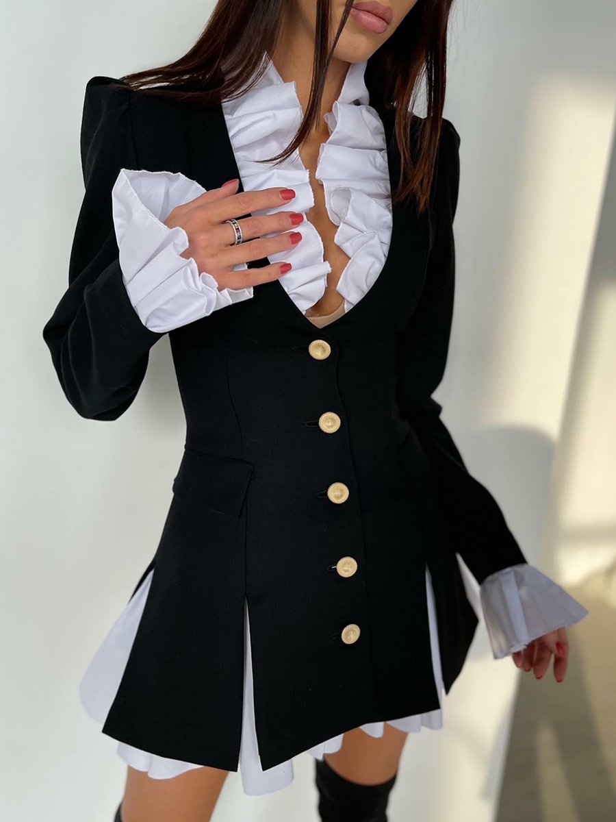 Stylish Colorblock Mini Pleated Dress