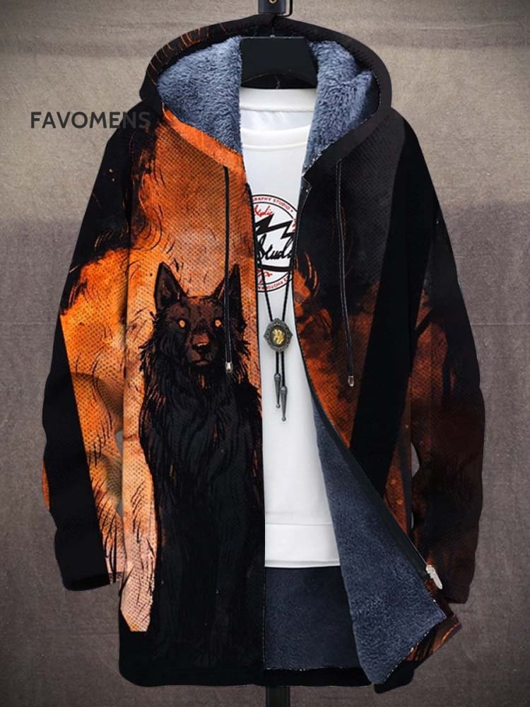 Flame Wolf Unisex Plush Thick Long-Sleeved Sweater Cardigan Coat
