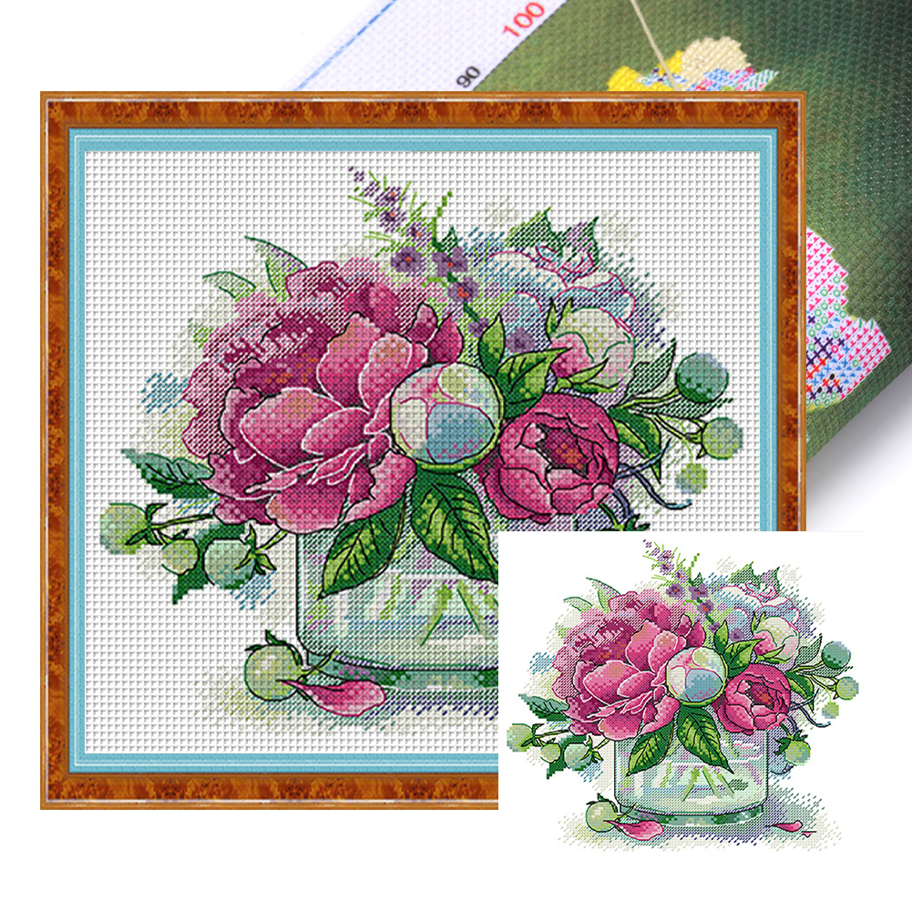 Joy Sunday-Peony 2- 14CT - 2 Strands Threads Printed cross stitch - 31 ...