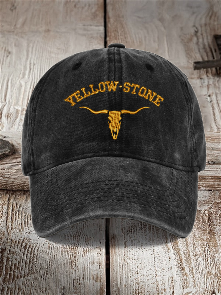 Western Bull Skull Embroidered Washed Cap
