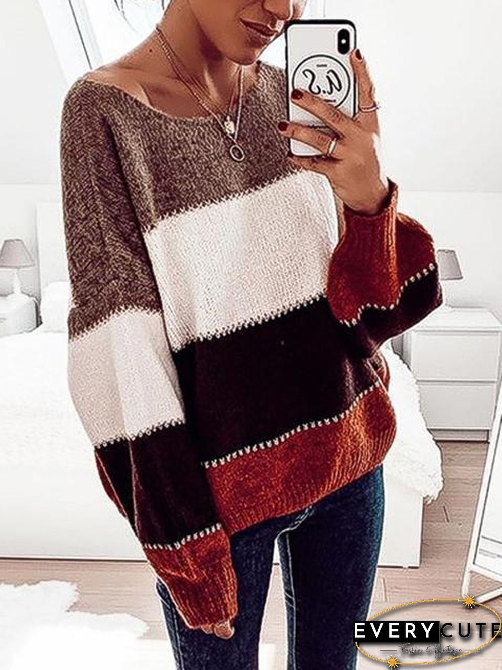 Striped Color Contrast Pullover Sweater