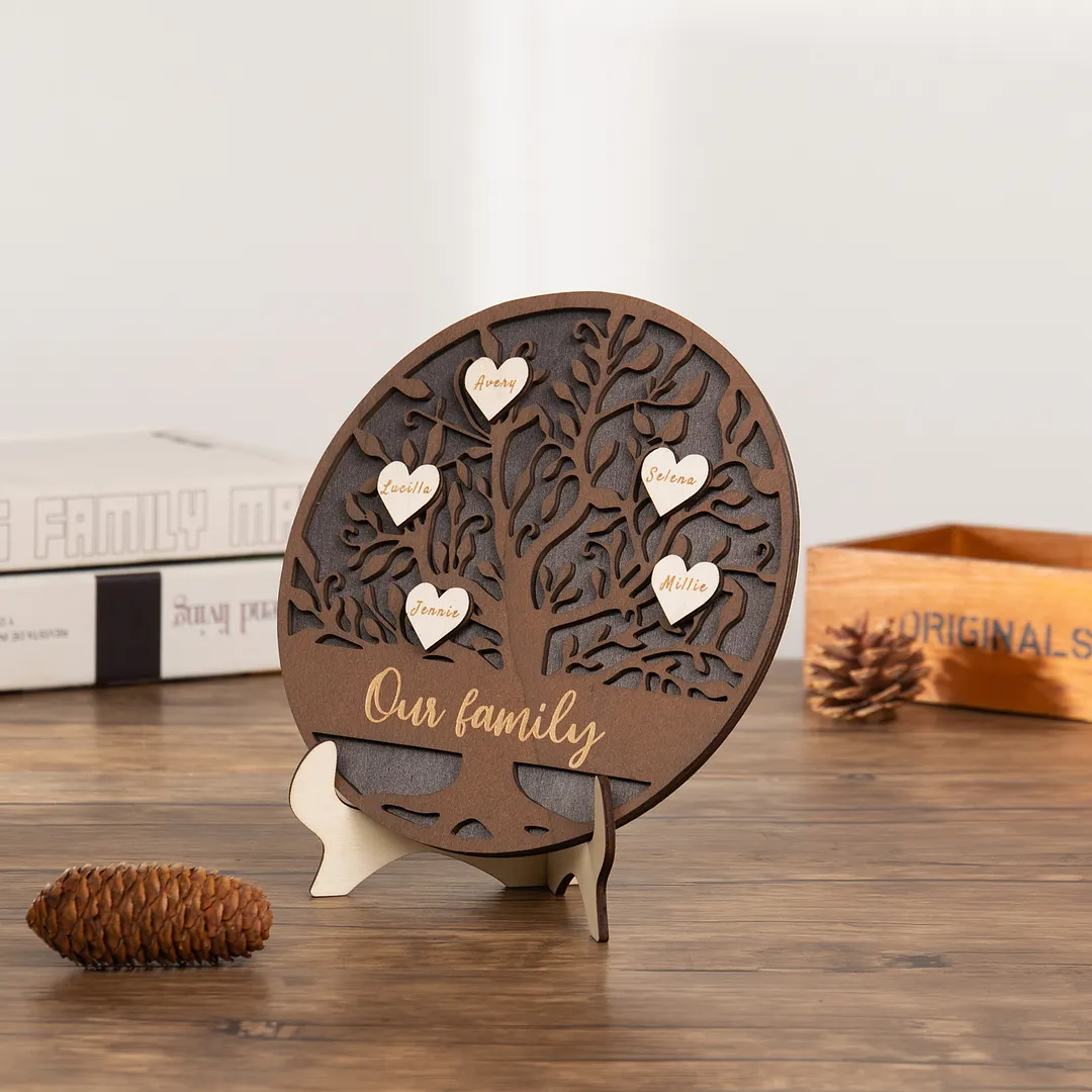 Wooden Family Tree Sign Engrave 5 Names Keepsake Gifts