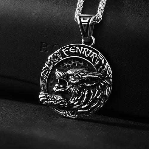 Viking Fenrir Helm of Awe Rune Stainless Steel Wolf Pendant