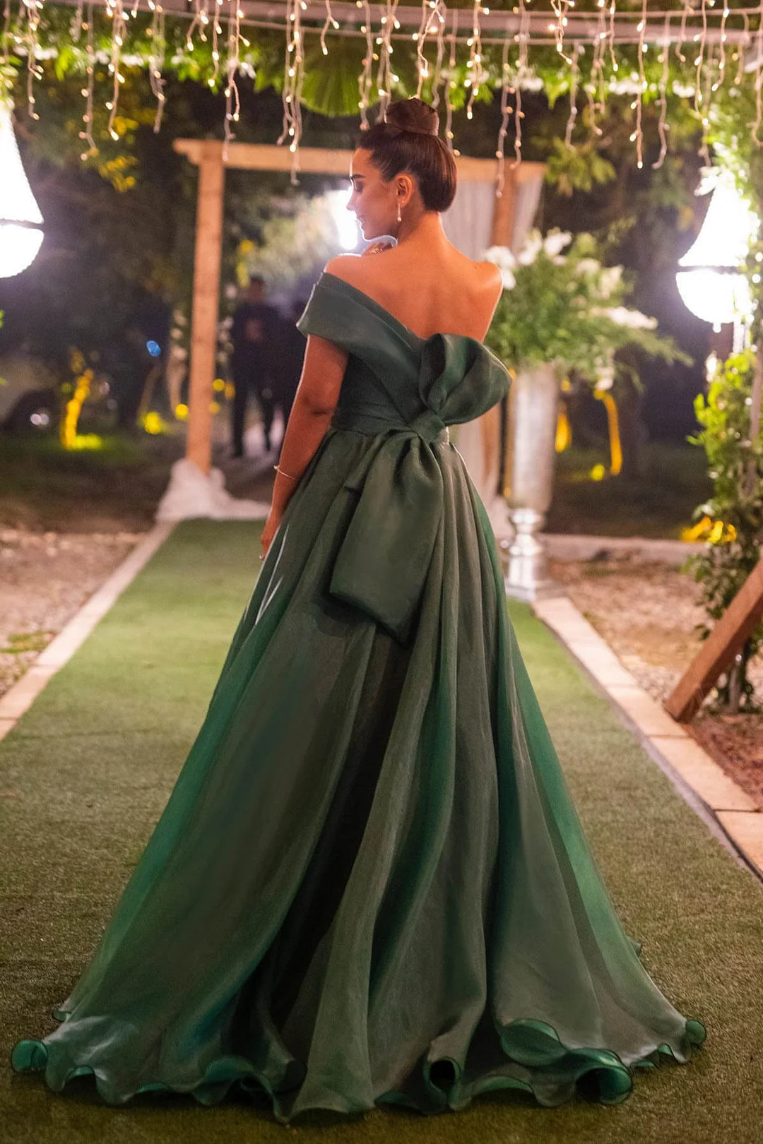 Daisda Dark Green One Shoulder Mermaid Front Split Evening Dress With Bowknot Strapless