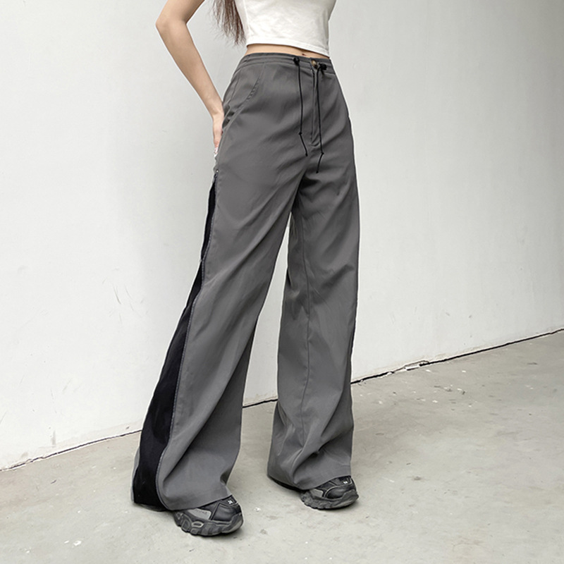 SIDE ZIPPER COLOR SPLIT WOVEN PANTS
