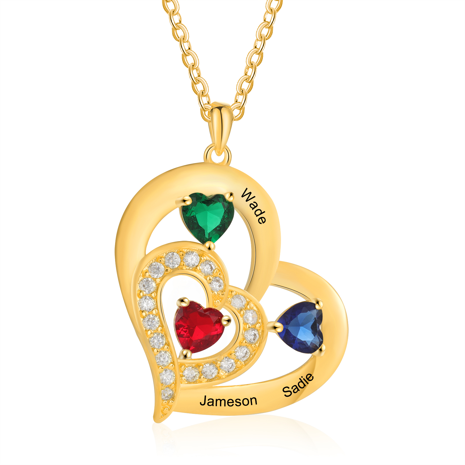 3 Names-Personalized Hearts Necklace Custom Birthstone Necklace Gifts ...