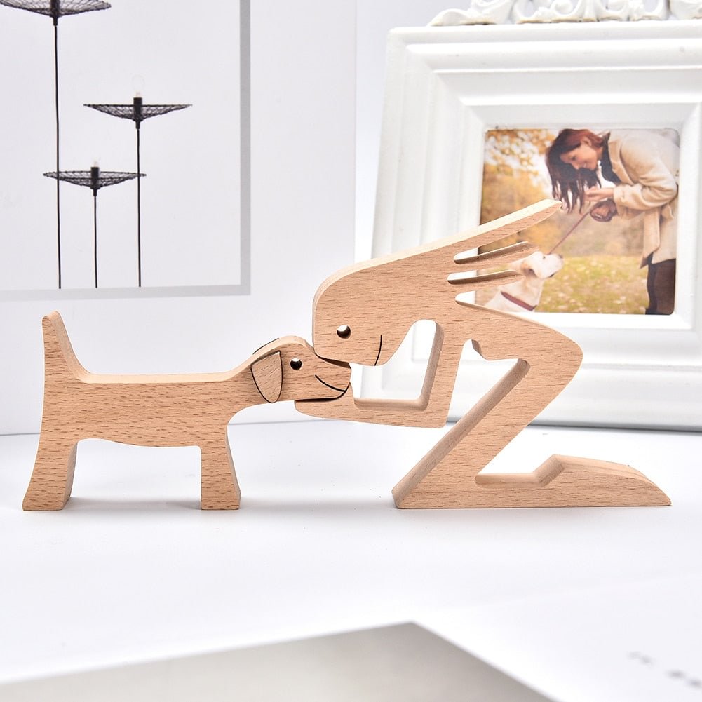 Home Decor Table Ornament Wood Dog Craft Sculpture Handmade Wooden Pets ...