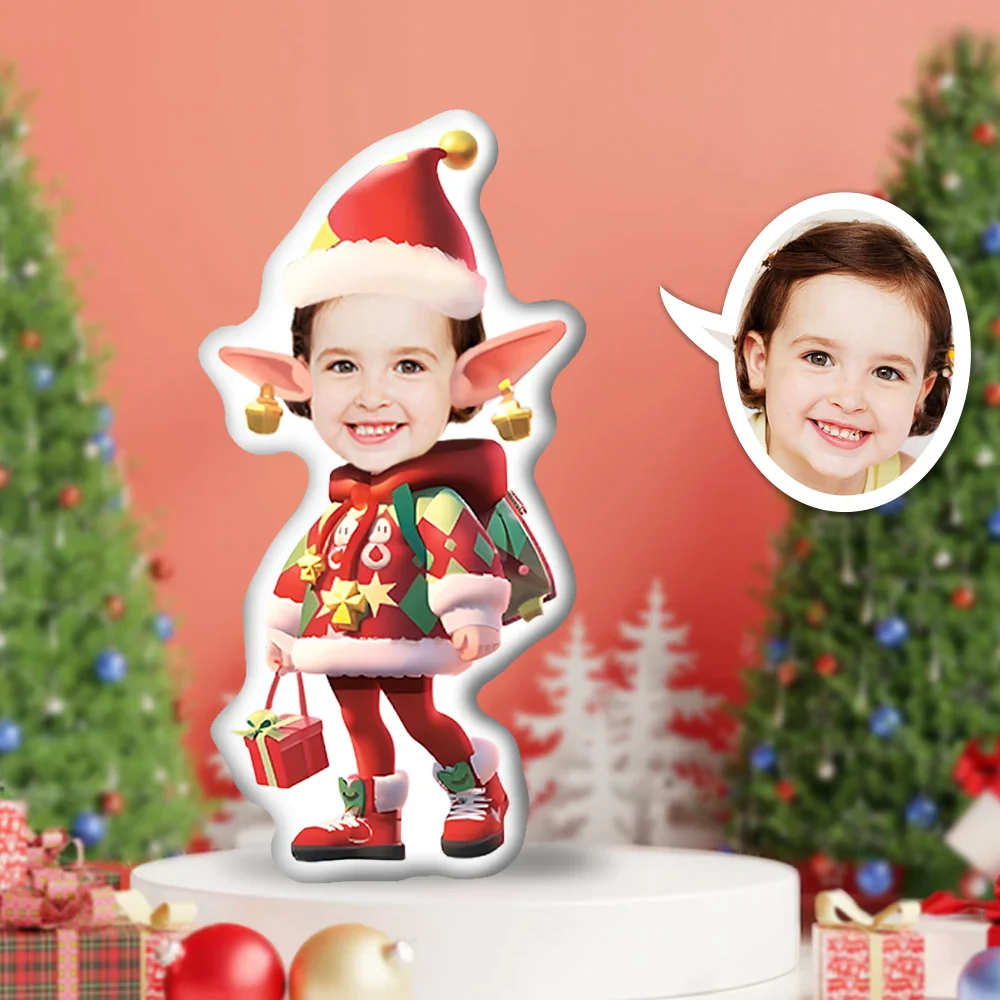 Custom Photo Face Pillow, Christmas Clothes Elf Girl Face Pillow, Face ...
