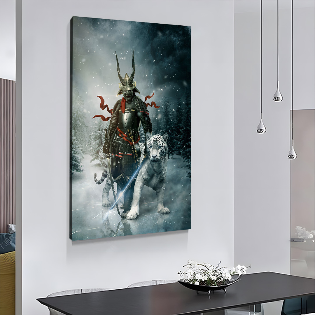 White Tiger Samurai Canvas Wall Art