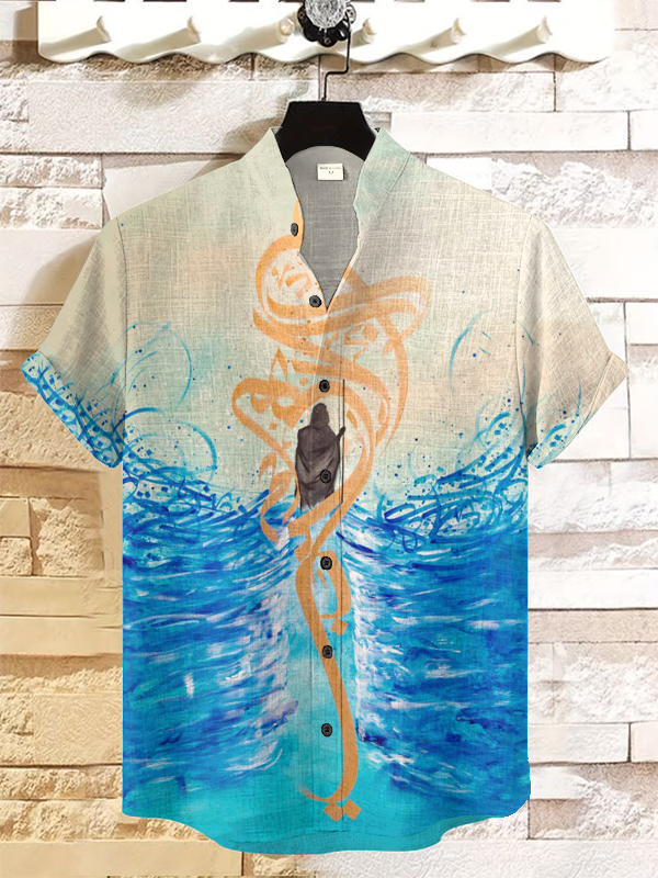 Men's Moses Sea God Calligraphy Art Print Shirt