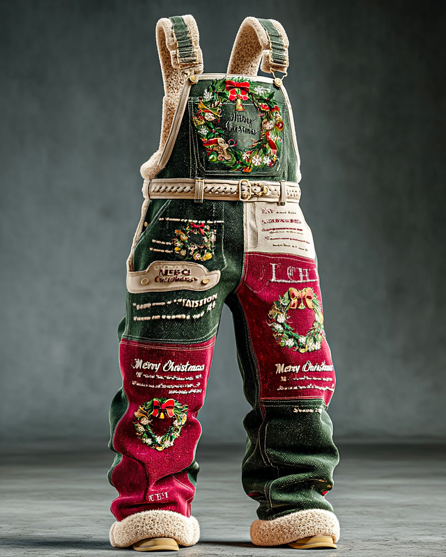 Men's Christmas-themed embroidered Christmas party overalls 9506