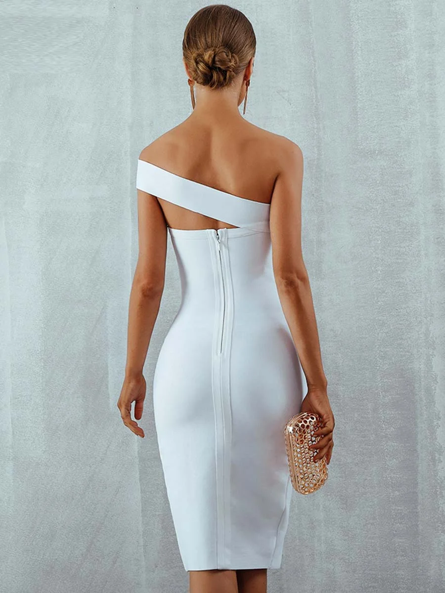 Elegant One Shoulder Midi Bodycon Dress