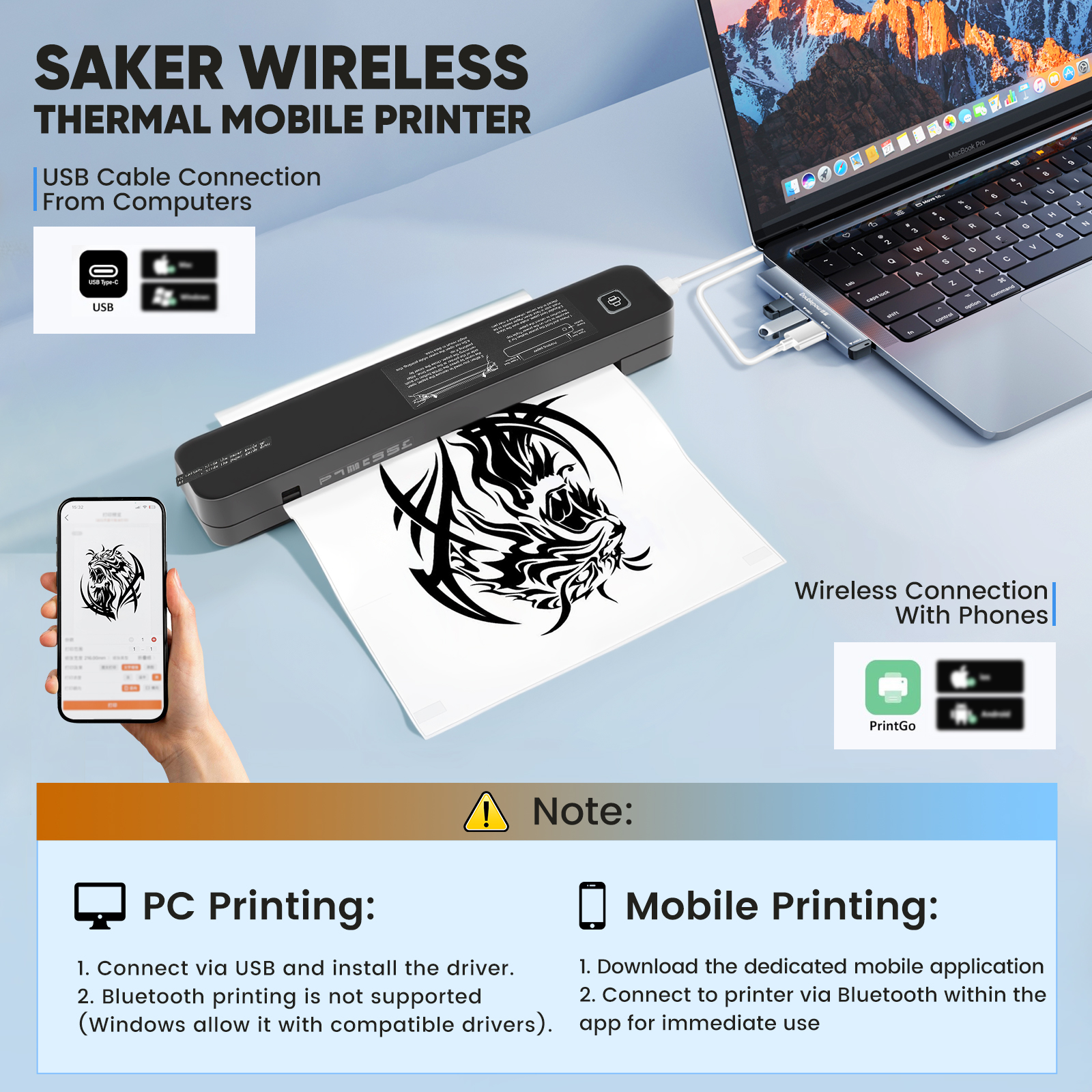 Saker Portable Wireless Printer