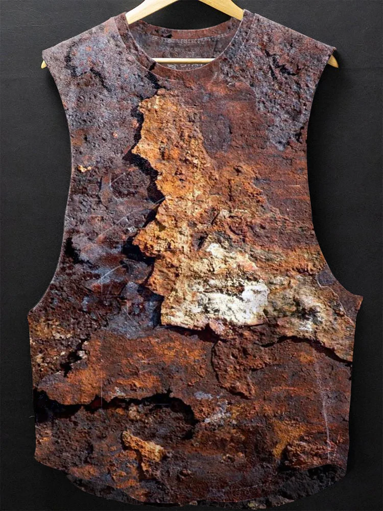 Men's Distressed Rust Print Casual Vest