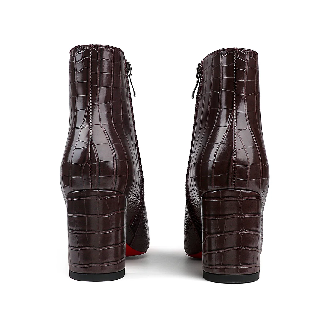 75mm Women's Pointed Toe Red Bottoms Boots Chunky Block Heel Ankle ...