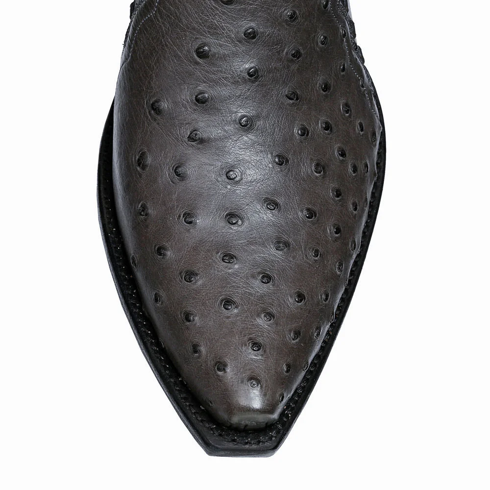 Black & Brown Ostrich Embossed Patchwork Slip Toe Zipper Cowgirl Boots