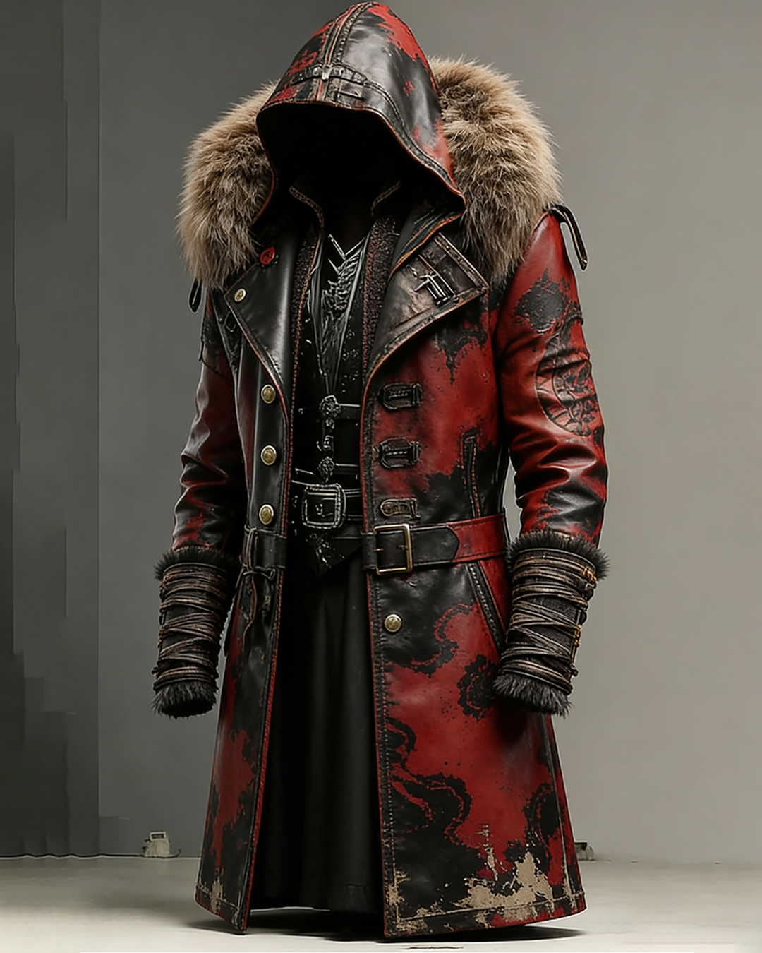 Men's Autumn/Winter Viking Style Embroidered Warm Thick Leather Jacket7922