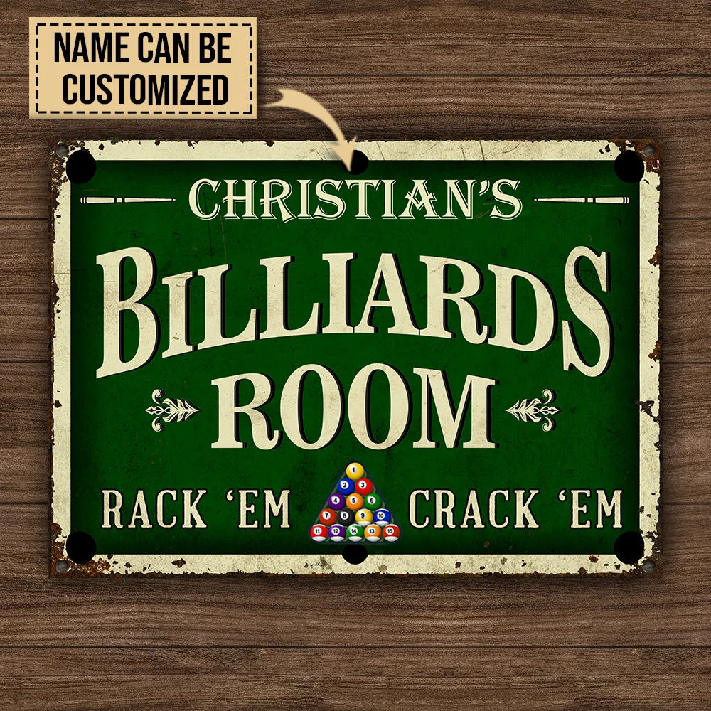 Personalized Billiards Room Rack\'em Crack\'em Customized Classic Metal ...