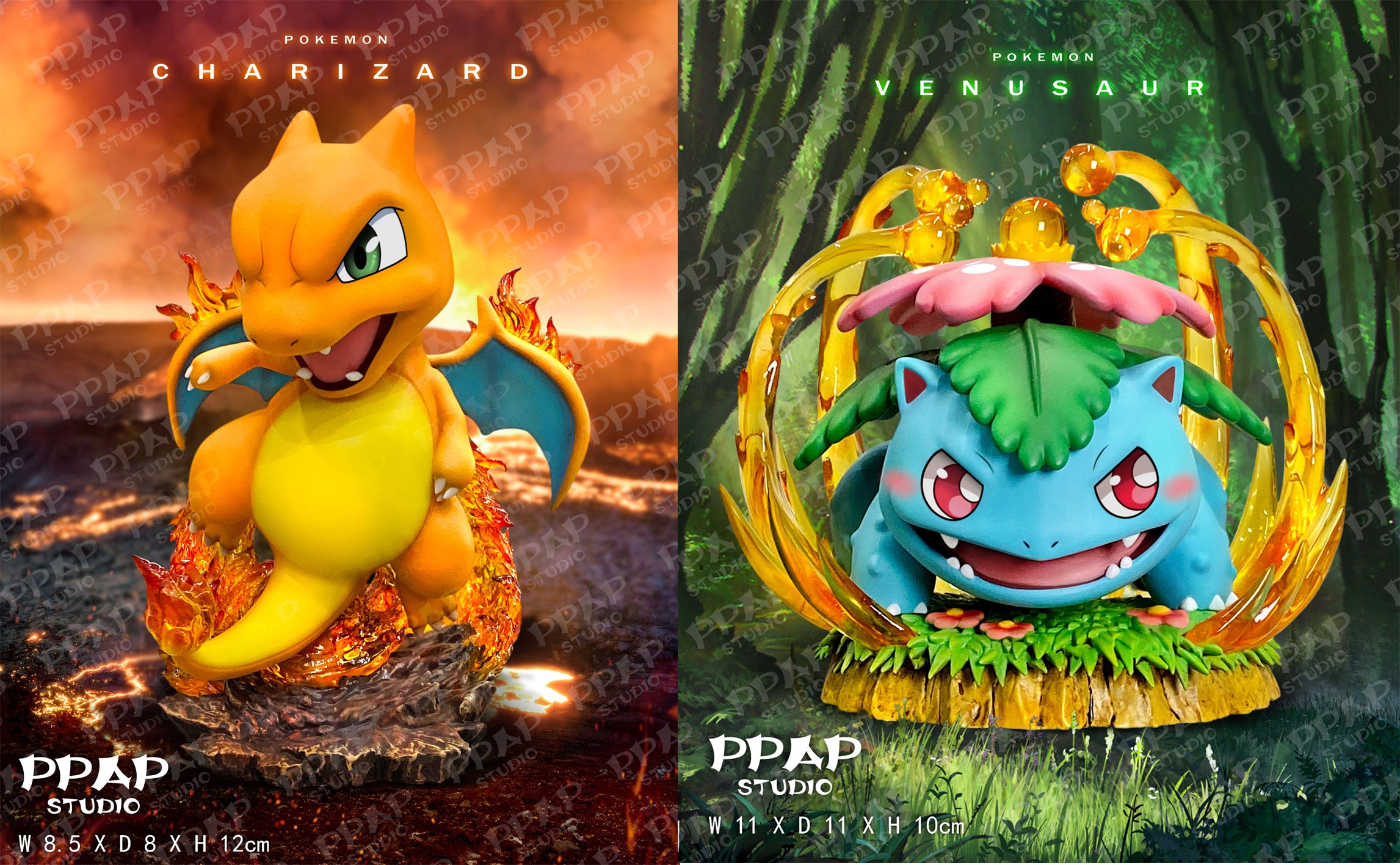Fatty Little Venusaur & Fatty Little Charizard - Pokemon Resin Statue ...