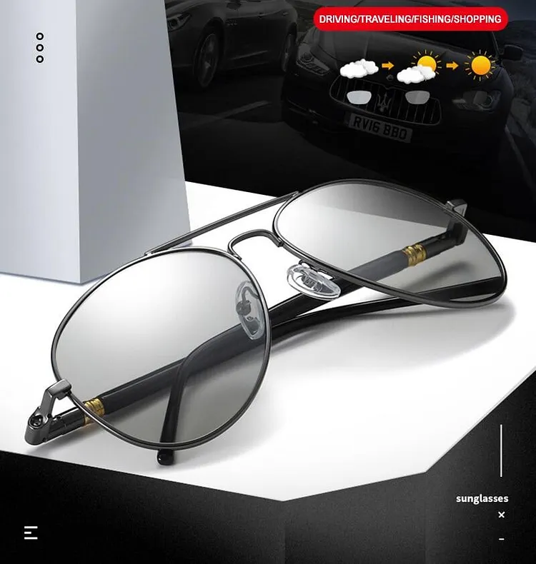 Photochromic Polarized Sunglasses UV400 Pilot Style Color-changing Lens ...