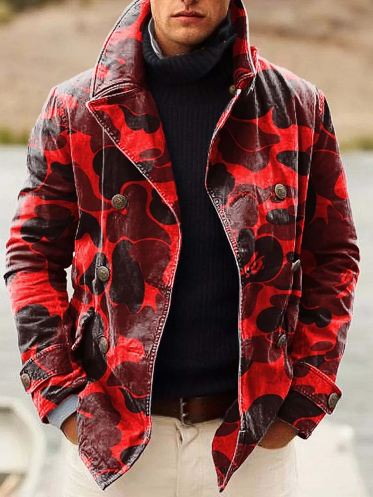 Men's classic simple fashion digitally printed double-breasted jacket