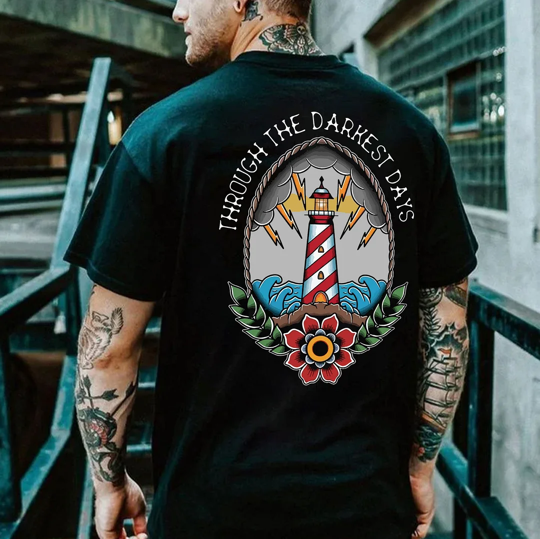 MOTOSUNNY THROUGH THE DARKEST DAYS Casual Graphic Black Print T-shirt