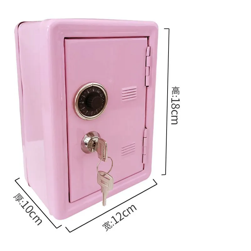 W&G Ins Safe Box Pink Decorative Savings Box Piggy Bank Metal Iron Mini ...