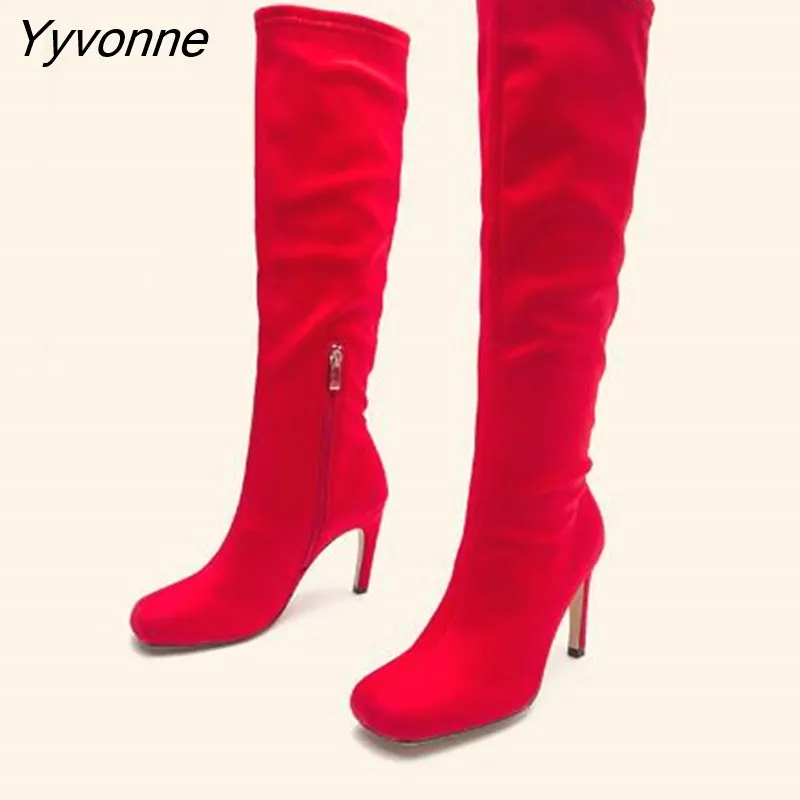 Yyvonne Women Boots High Heels Back Zip Female Shoes Zipper Boots-Women ...
