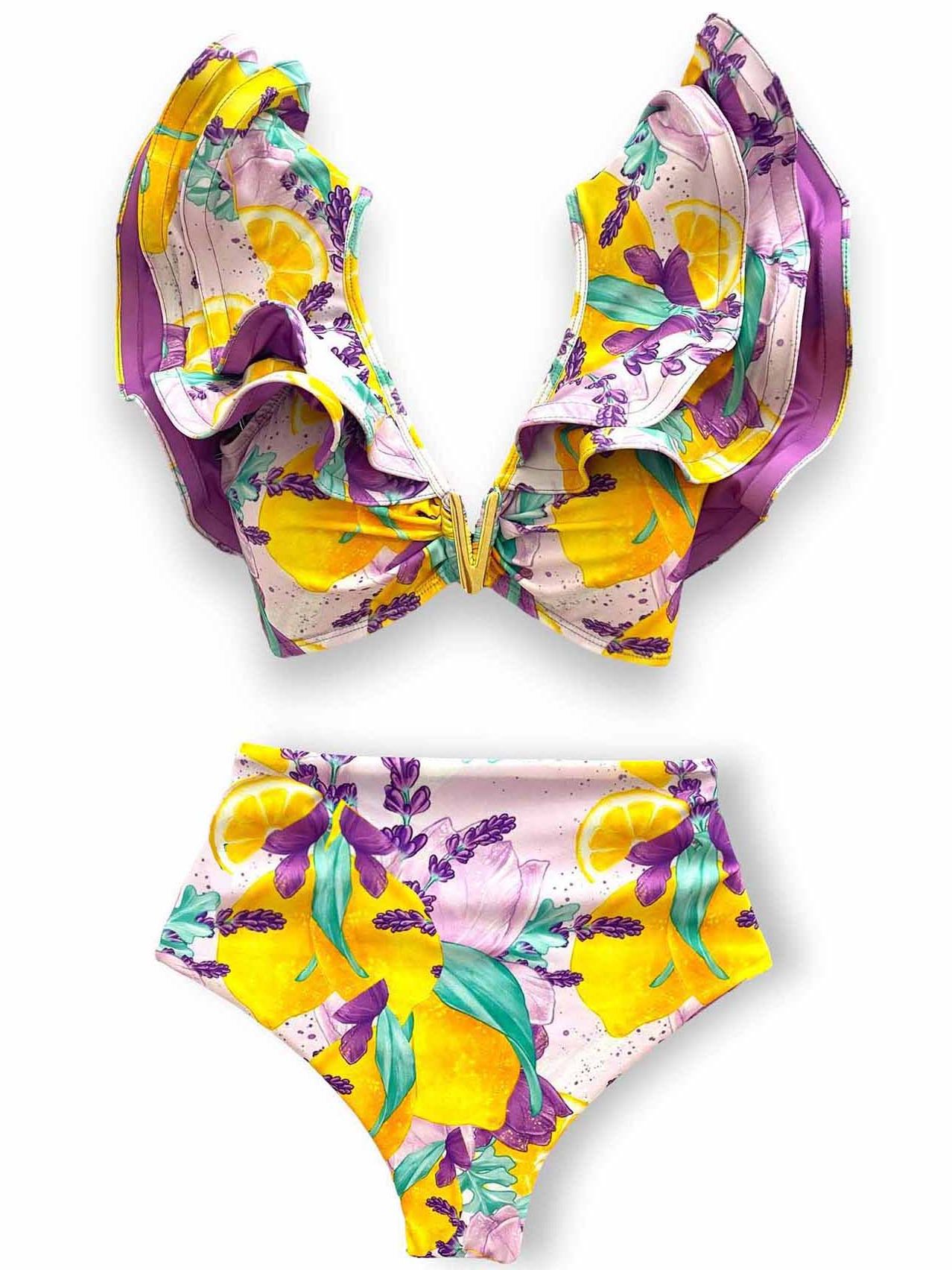Churchf Sexy Ruffle Bikinis Women Swimsuit Print High Waist Swimwear ...