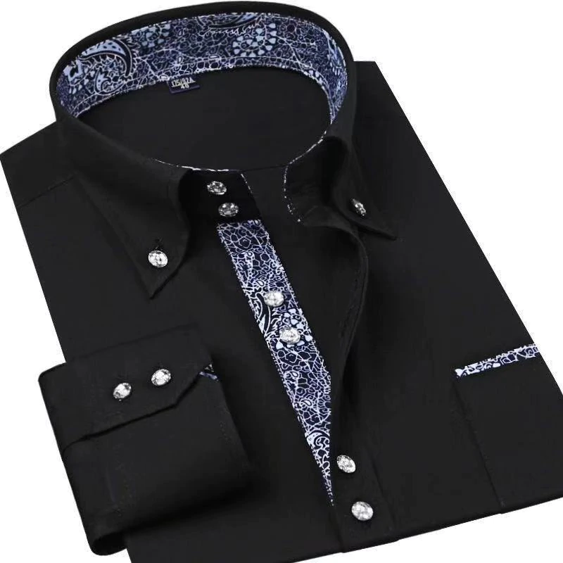 Business Print Metal Diamond Button Shirt