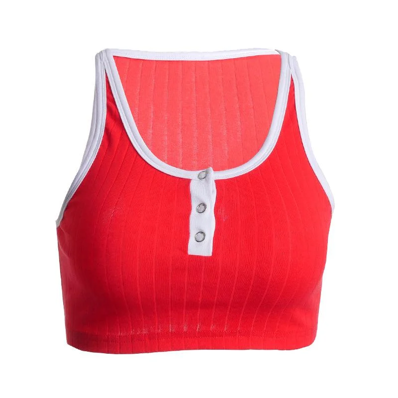 RED BUTTON CROP VEST