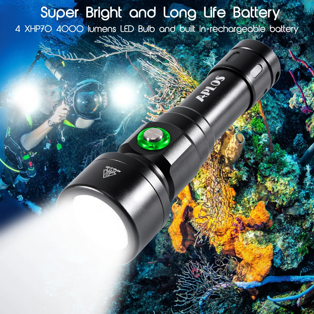 APLOS AP40 4000 Lumens Scuba Diving Flashlight XHP70 High Brightness ...