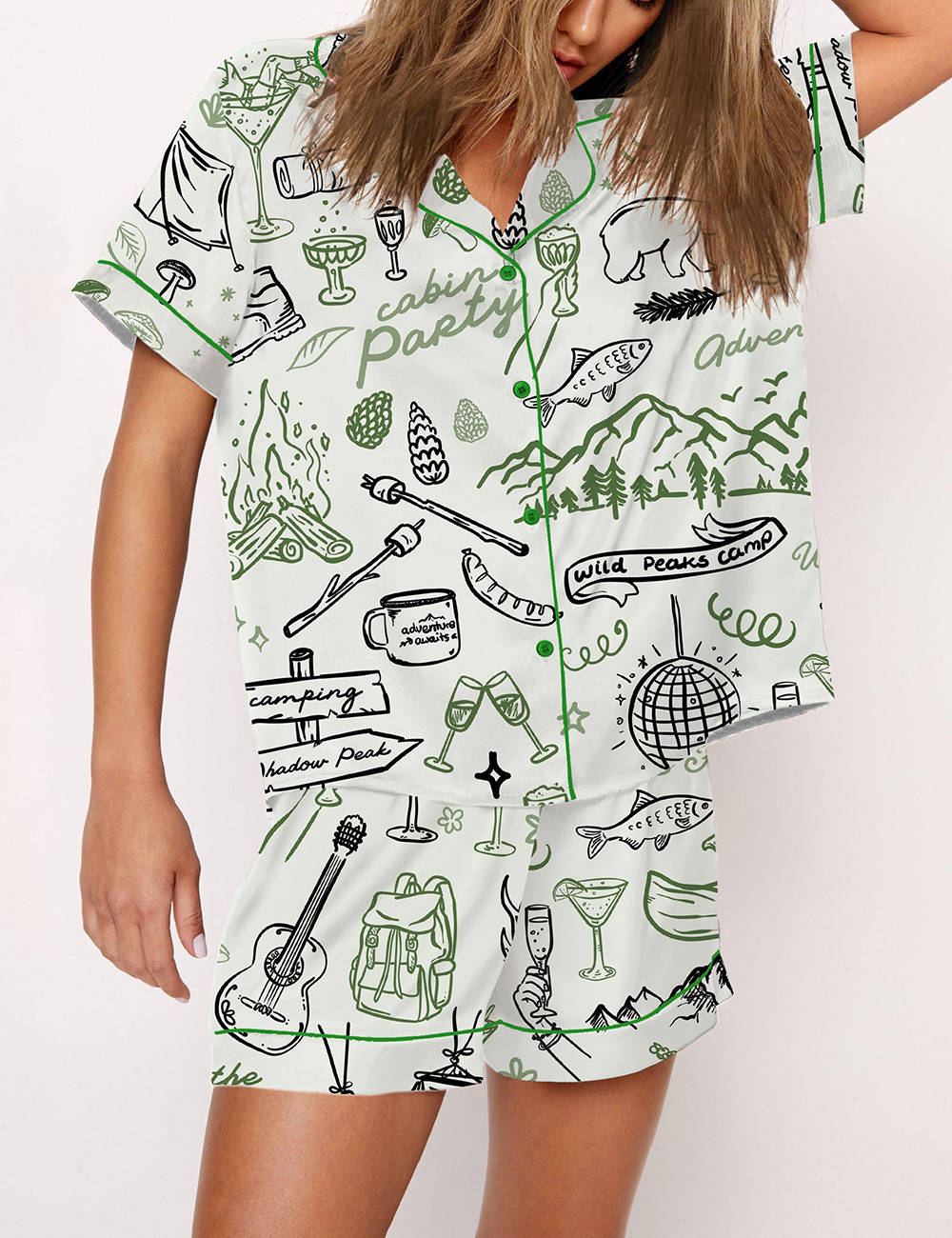 Women’s Outdoor Whimsical Style Hand Drawn Cabin Party Camping ...