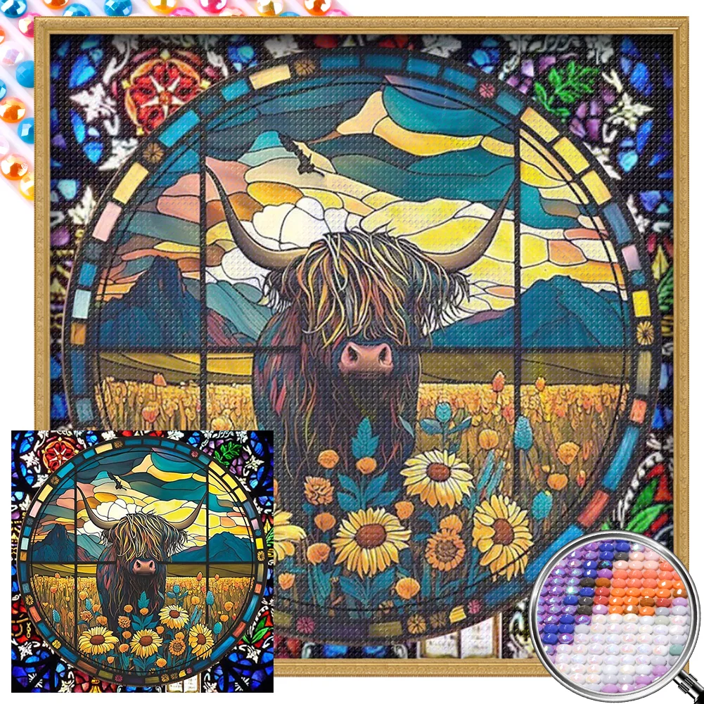 Highland Yak Glass Painting (velvet cloth) AB drill full round/square ...