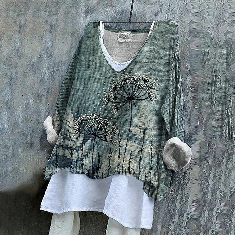 Retro Floral Embroidered Art Linen Blend Tunic