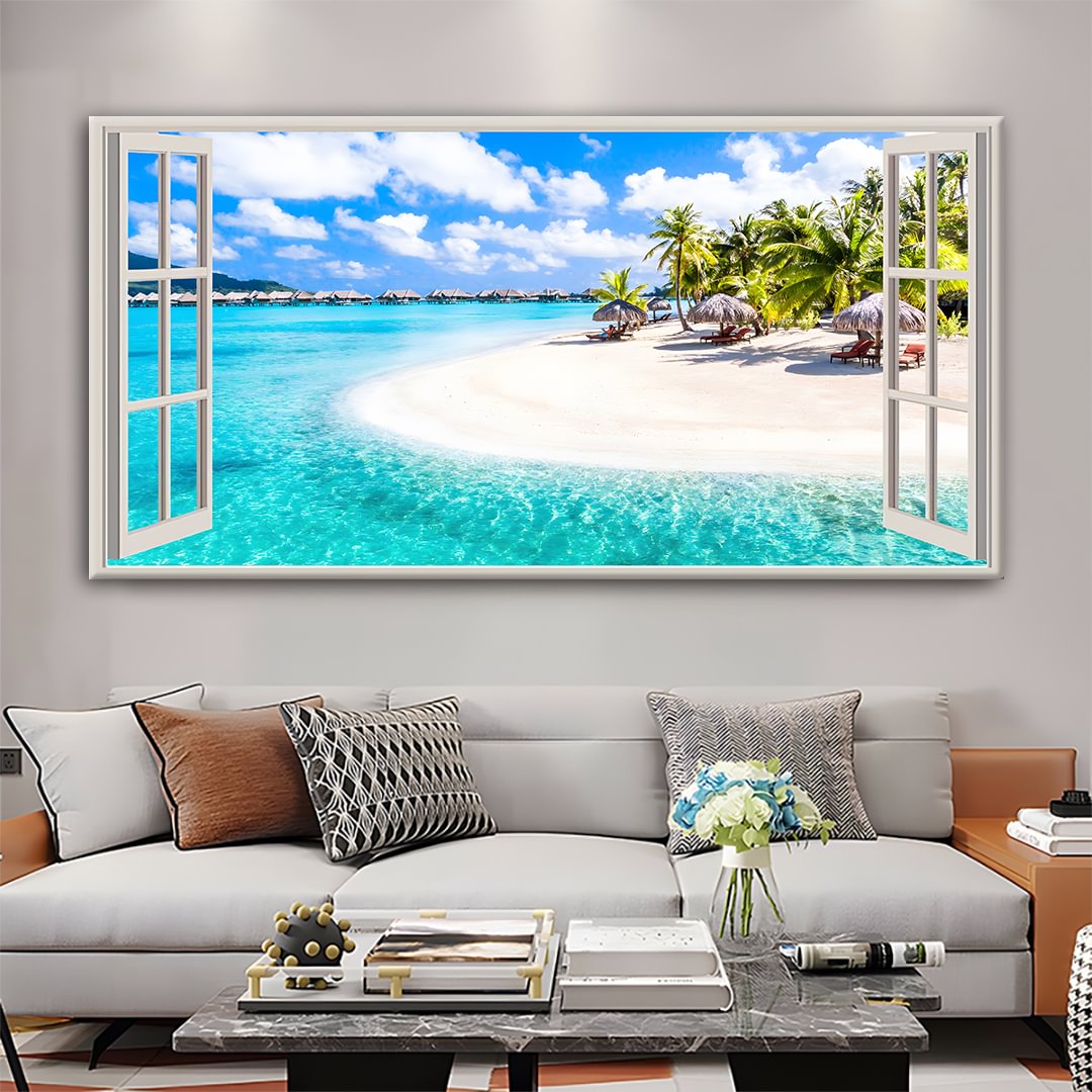 Beautiful Beach Sand Windows Canvas Wall Art