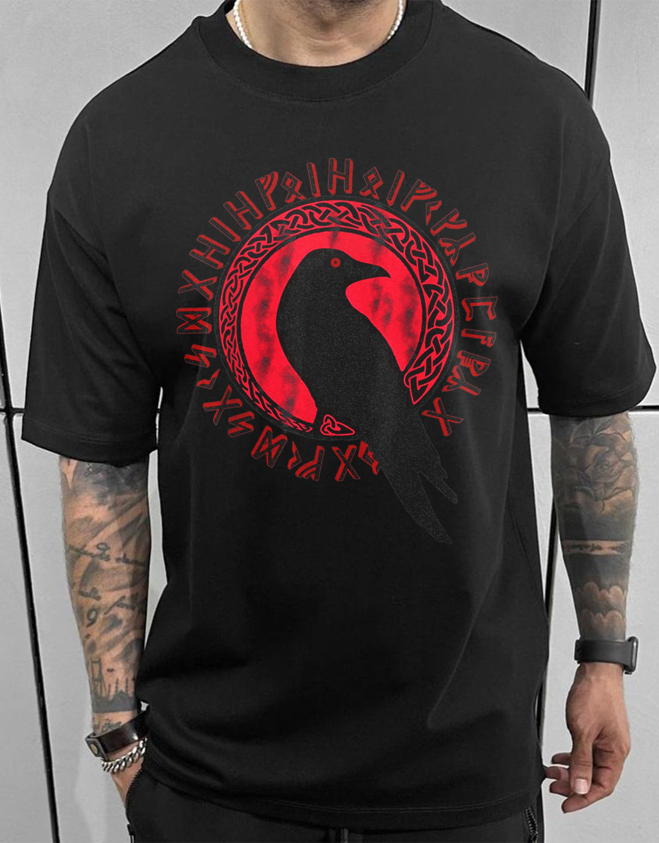 Nordic Viking Blood Red Crow T-Shirt | ShopTechWear