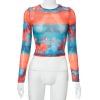 MULTICOLOR PRINT MESH LONG SLEEVE TOP