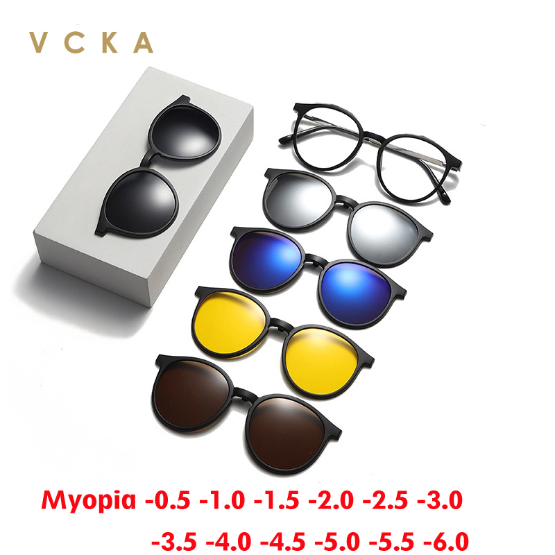VCKA 1 Frame +5 clips Round Magnetic Sunglasses Spectacles Men Women ...