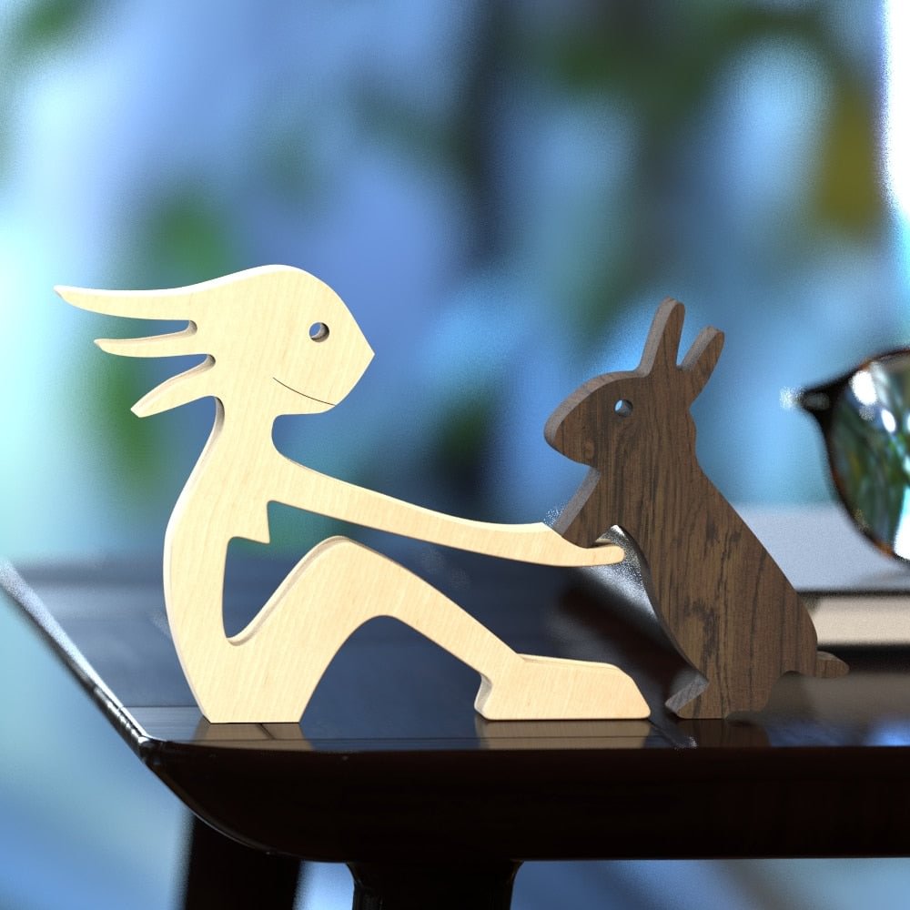 Home Decor Table Ornament Wood Dog Craft Sculpture Handmade Wooden Pets ...