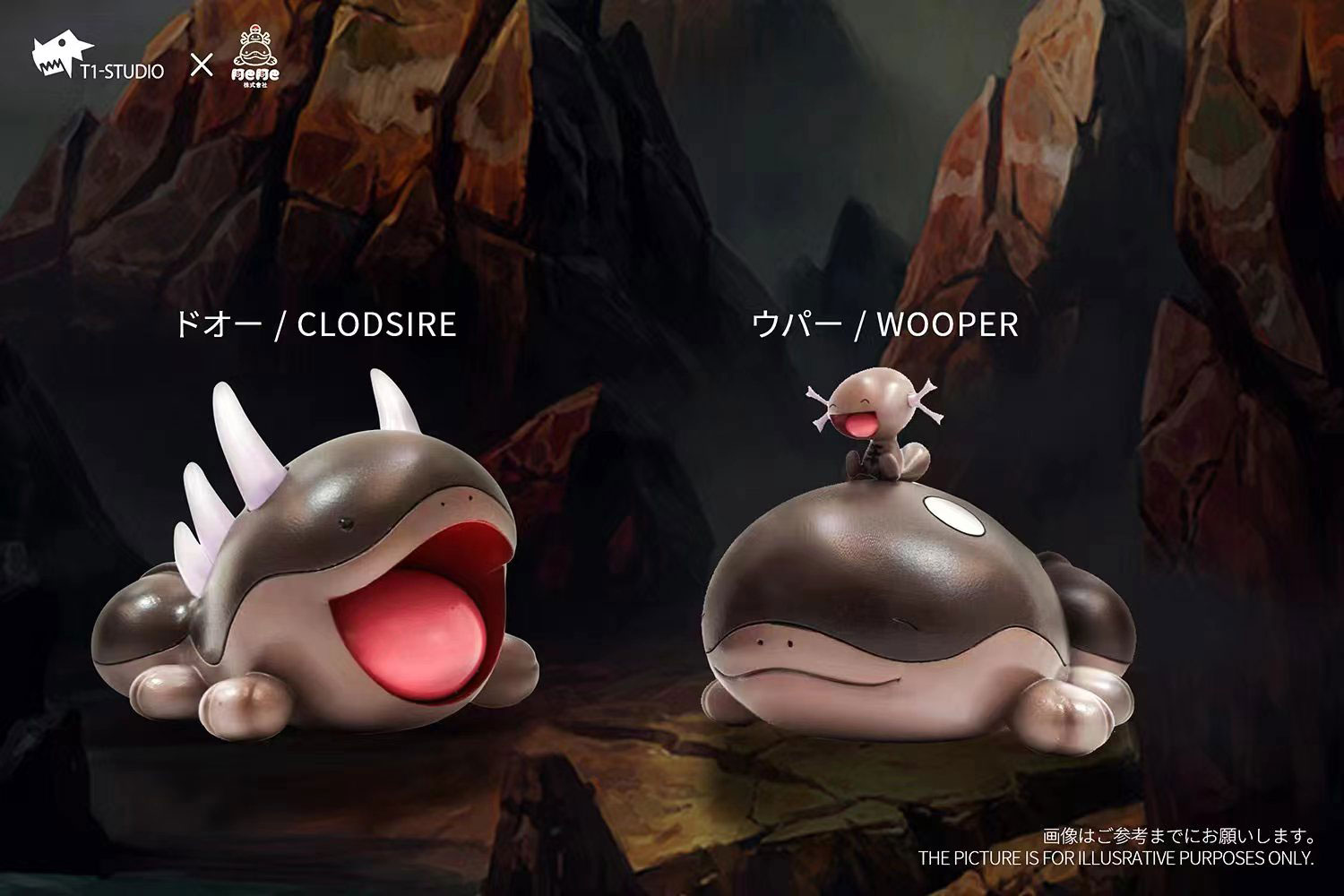 Original Colour Clodsire & Paldea Wooper - Pokemon Resin Statue - T1 Studio