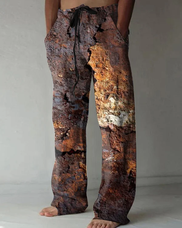 Men's Distressed Rust Print Blended Casual Pants