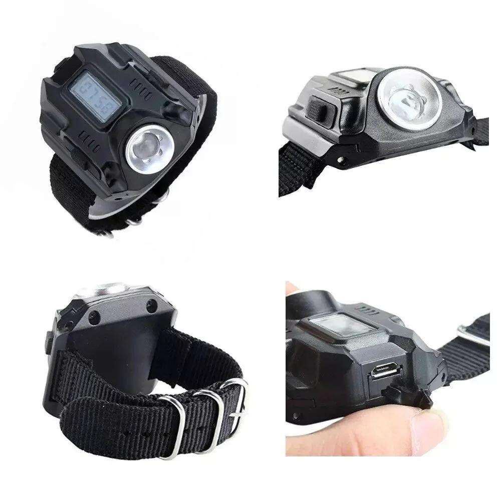 Tactical LED Rechargeable Wrist Flashlight Outdoor Watch