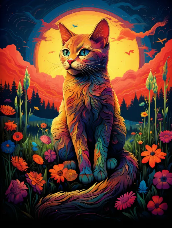 Heavy Colour of a Handsome Cat in a Field of Flowers at Sunset (velvet ...