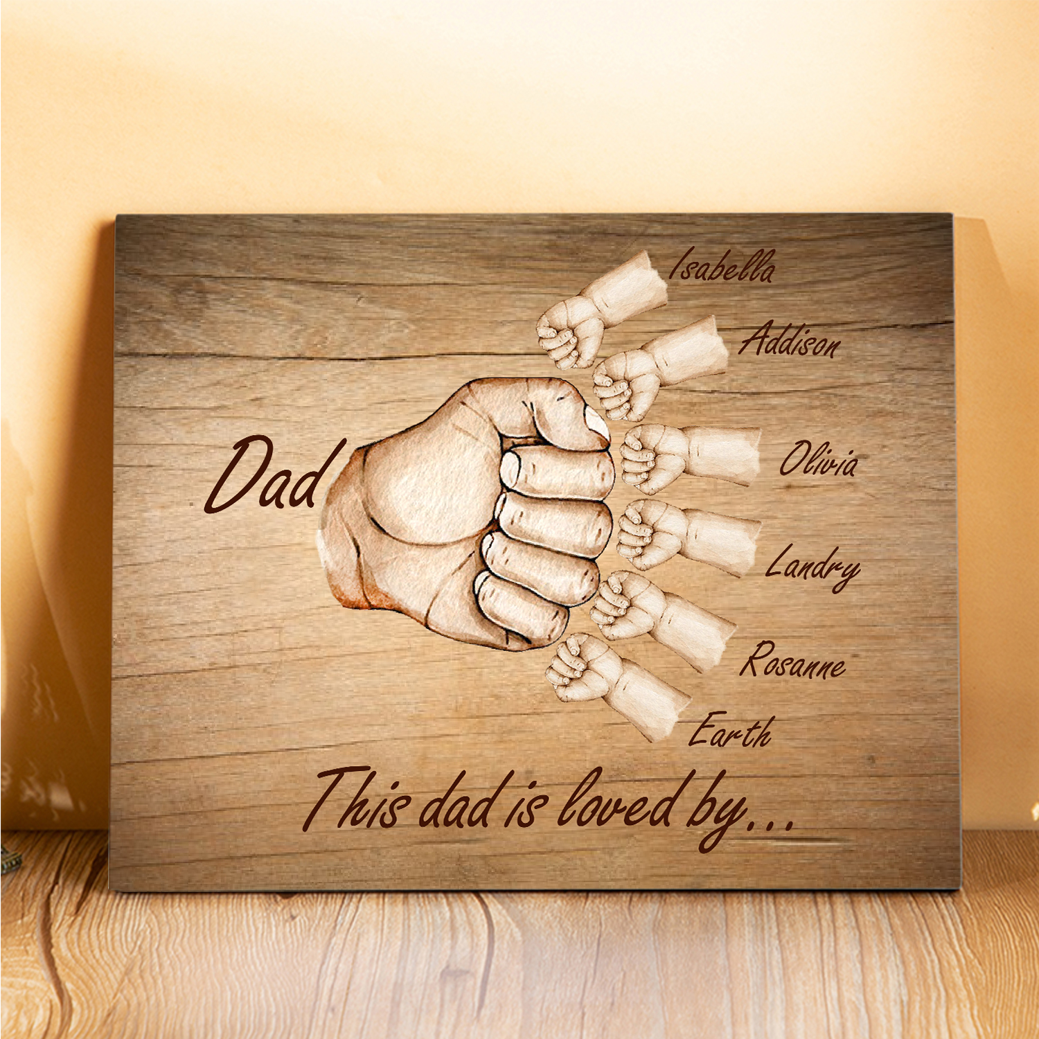7 Names-Personalized Dad Family Fist Bump Frame Wooden Ornament Custom ...