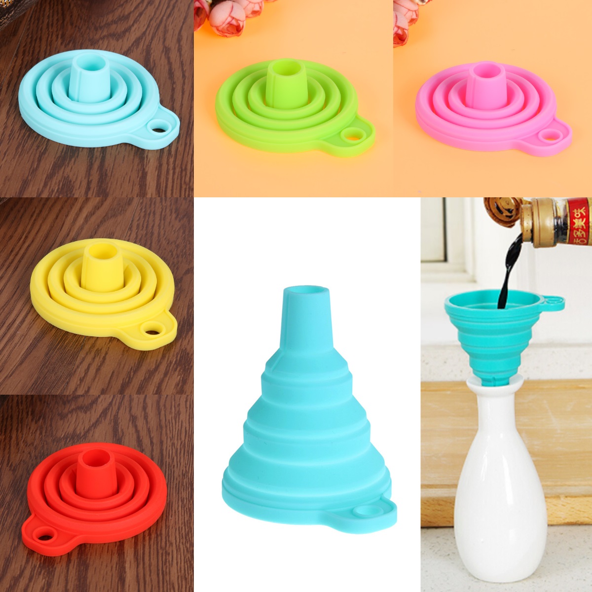 Protable Foldable Mini Silicone Funnel Hopper Kitchen Water Filler Tool
